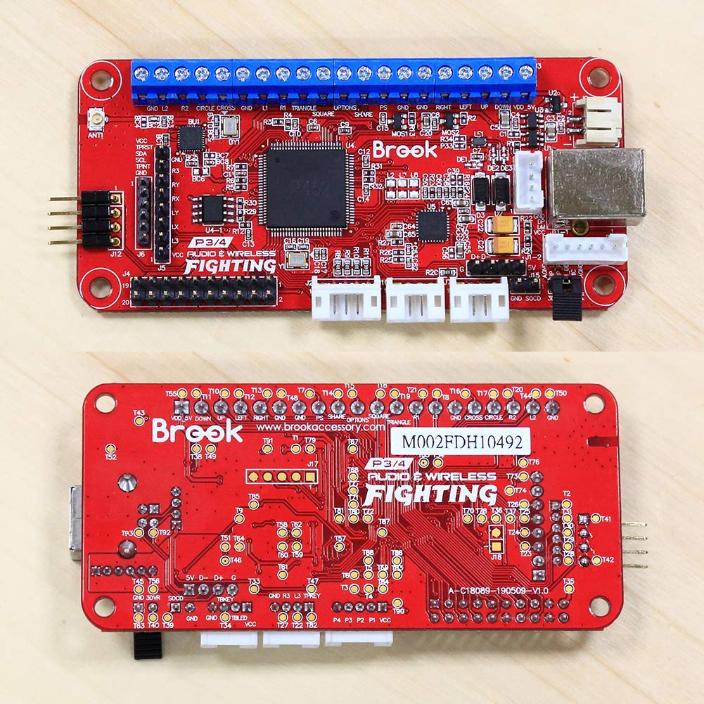 Brook Wireless Fighting Board - Pre-installed Header Version, For PS4/PS3/Switch/PC Consoles, Support 3D-VR, 3.5mm audio connector(PS4), Two analog sticks, Tournament mode, Touchpad and Turbo Function