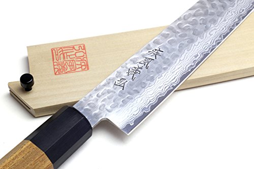Yoshihiro VG-10 46 Layers Hammered Damascus Sujihiki Japanese Slicer Knife (9.5'' (240mm) Ambrosia Handle)