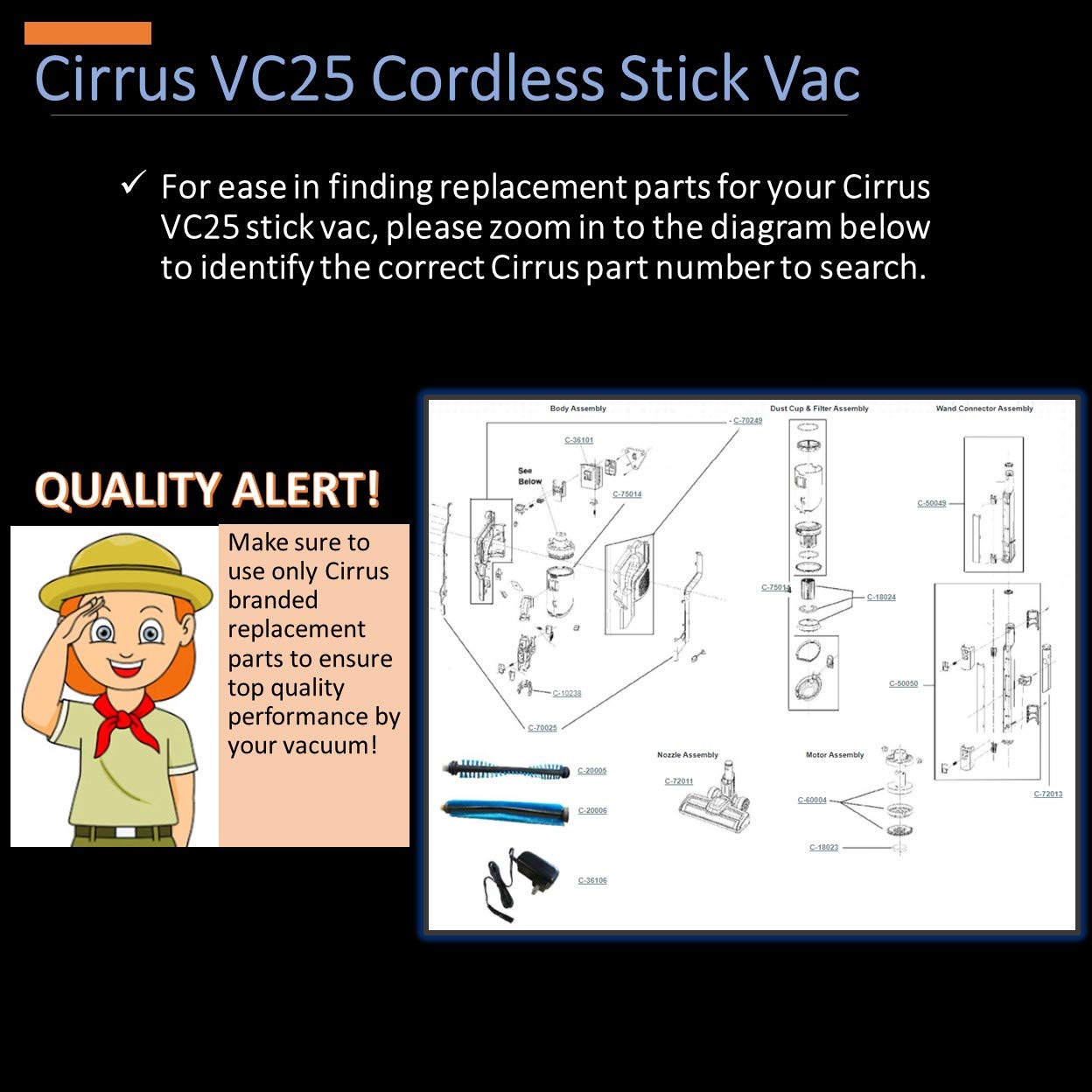 Cirrus VC25 Cordless 4 in 1 Stick & Handheld Vacuum Cleaner | Lightweight, 2 Speed for Carpets and Hard Floors| Includes Integrated Dust Brush, Crevice Tool and Wall Mount Kit