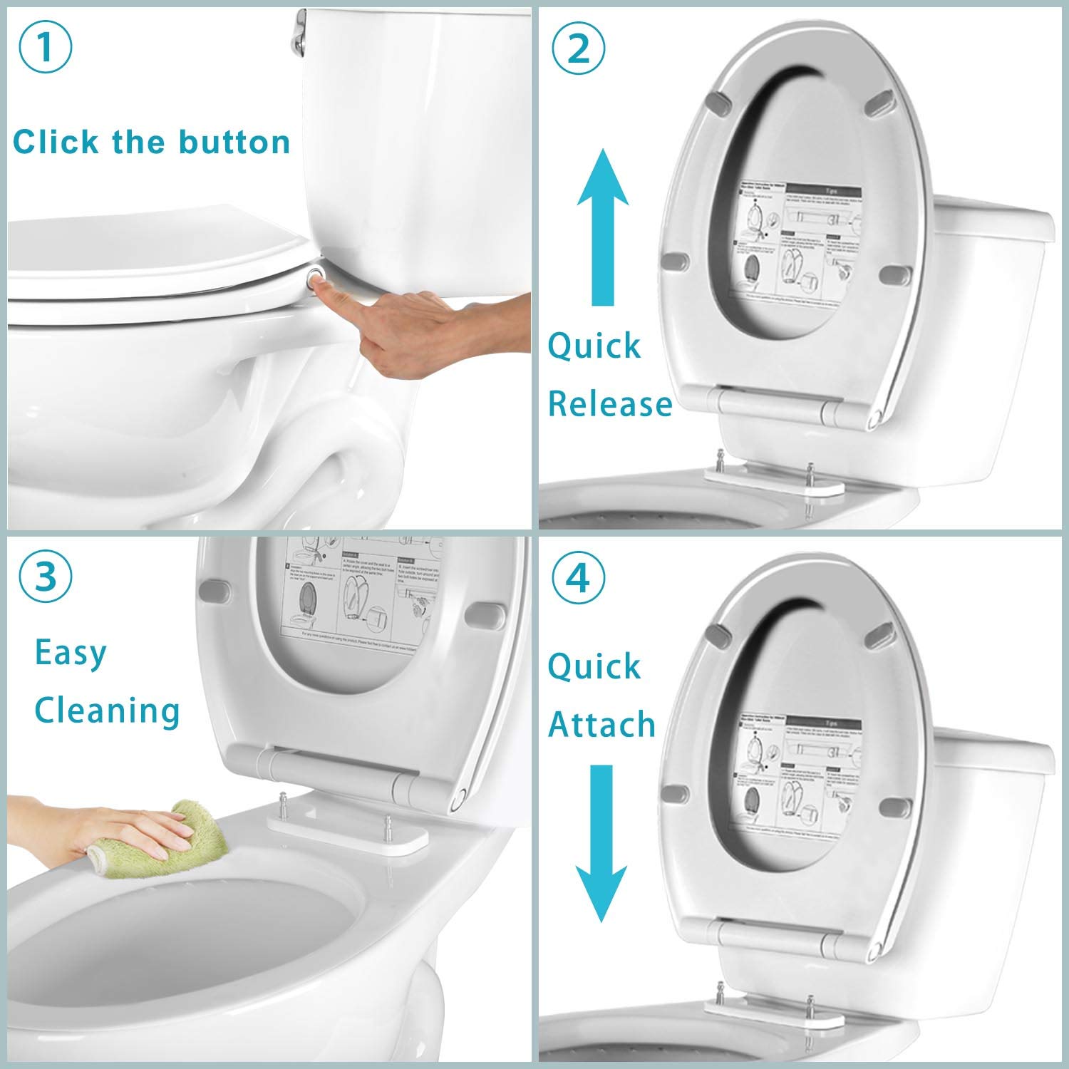 Hibbent Premium One Click Elongated Toilet Seat with Cover(Oval) with Bidet Attachment for Toilet