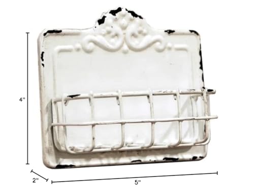 VIP Home & Garden MT2155 Vintage Style Antique Business Card Holder, White, Metal