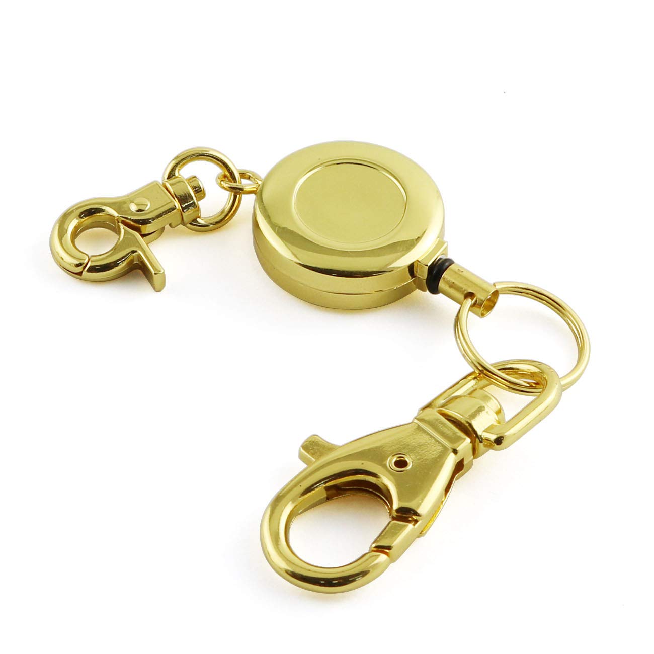JCBIZ 1PCS Retractable Key Chain with Hook Zinc Alloy High Resilient Anti-lose Stretch Key Ring Holder Tool Telescopic Rope Gold