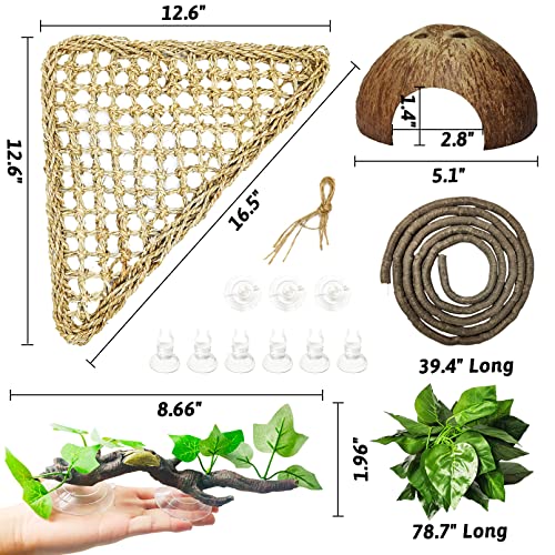 Hamiledyi Bearded Dragon Hammock Lizard Jungle Climber Vines Reptile Corner Branch Coconut Shell with Suction Cups for Gecko,Snakes,Chameleon