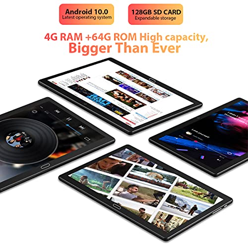 Tablet 10.1 Inch Android 11 Tablets with 4G LTE Cellular, 4G RAM, 64GB ROM, 2 In 1, Octa-Core, Keyboard,Tablet Case, 13MP Camera, Bluetooth, WiFi, GPS, Dual Sim Card Slot, HD Touchscreen, (Black)