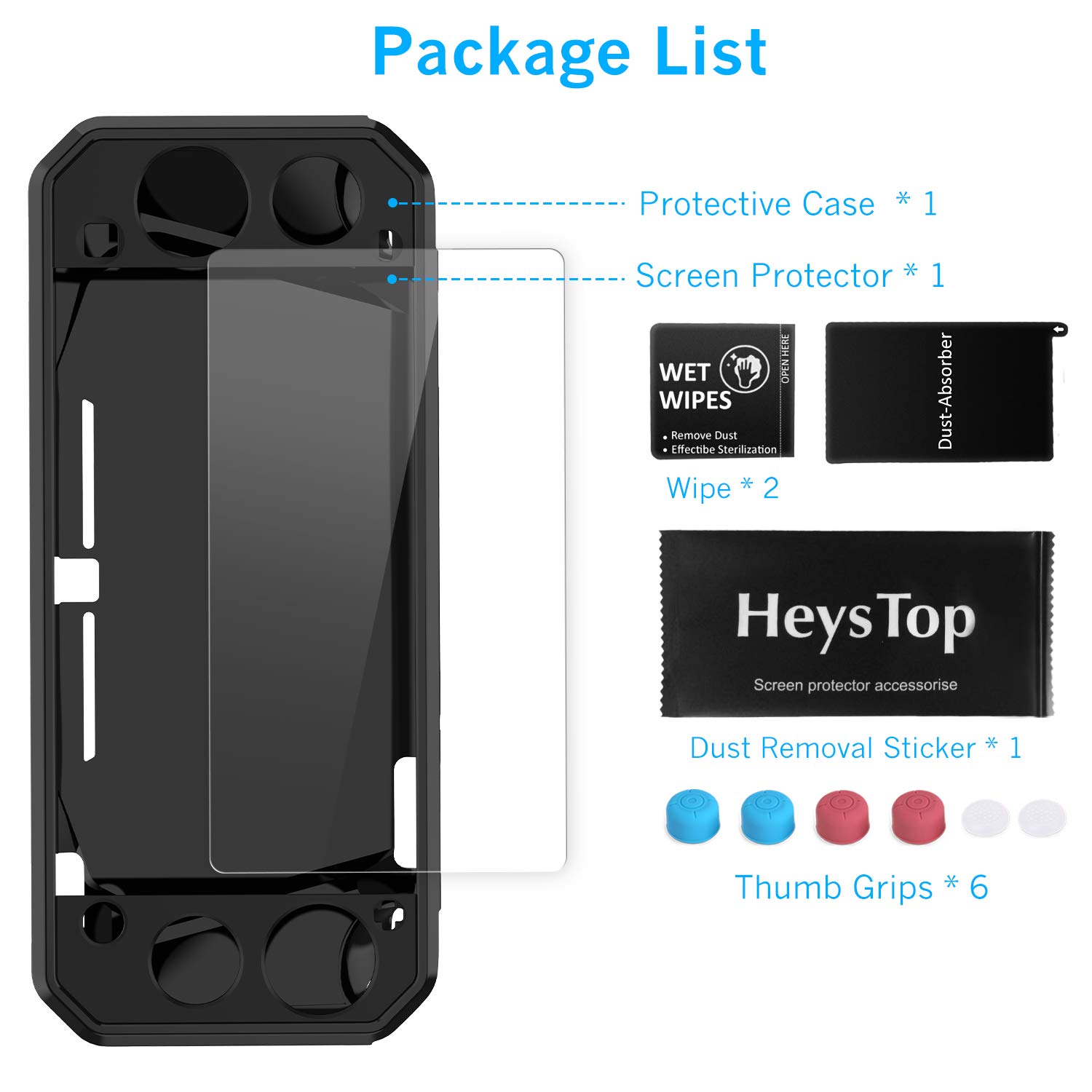 Case for Nintendo Switch Lite, HEYSTOP Soft TPU Protective Case Cover for Nintendo Switch Lite with Switch Lite Tempered Glass Screen Protector and Thumb Stick Caps (Black)