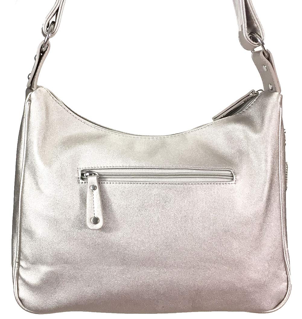 Zzfab Fashion Locking Concealed Carry Big Hobo Bag CCW Cross Body Bag with Credit Card Slots Pewter