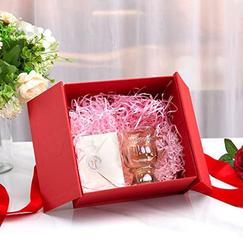 JOHOUSE Gift Box, 8 inches Large Red Gift Box with Lid for Thanksgiving Day, Christmas, Birthdays, Bridal Showers, Wedding Gifts