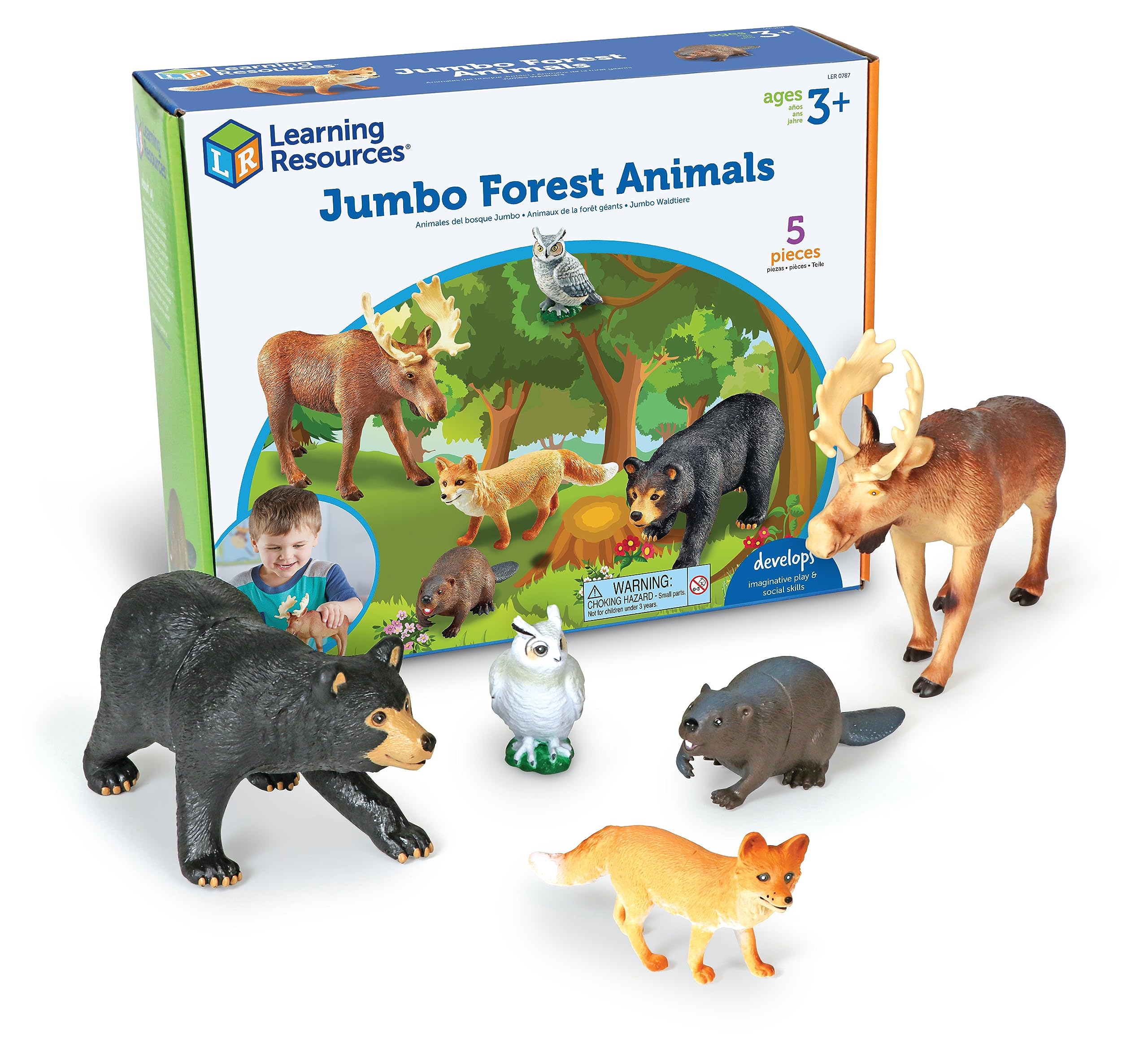 Learning Resources Jumbo Forest Animals - 5 Pieces, Ages 3+ Pretend Play Animals for Toddlers, Preschool Learning Toys, Kids Play Animal Figures, Zoo Animals