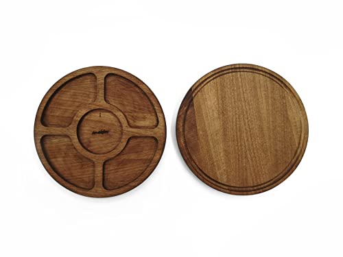 Double-sided Reversible Walnut Wood Cutting Board and Cheese Table by hachka, Round Wooden Charcuterie, Service Table, and Cutting Board.