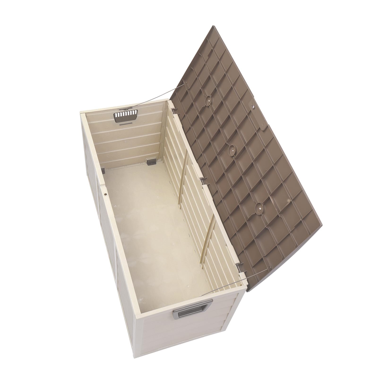 EPOFIT 75 Gallon Resin Deck Box, Waterproof Outdoor Storage Box with Wheels, Lockable Lid and Handles, Large Deck Storage for Outdoor Gear, Patio Furniture Cushion, Gardening Tools, Brown
