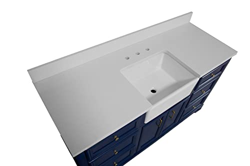 Kitchen Bath Collection Zelda 60-inch Single Farmhouse Vanity (Quartz/Royal Blue): Includes Royal Blue Cabinet with Stunning Quartz Countertop and White Ceramic Farmhouse Apron Sink