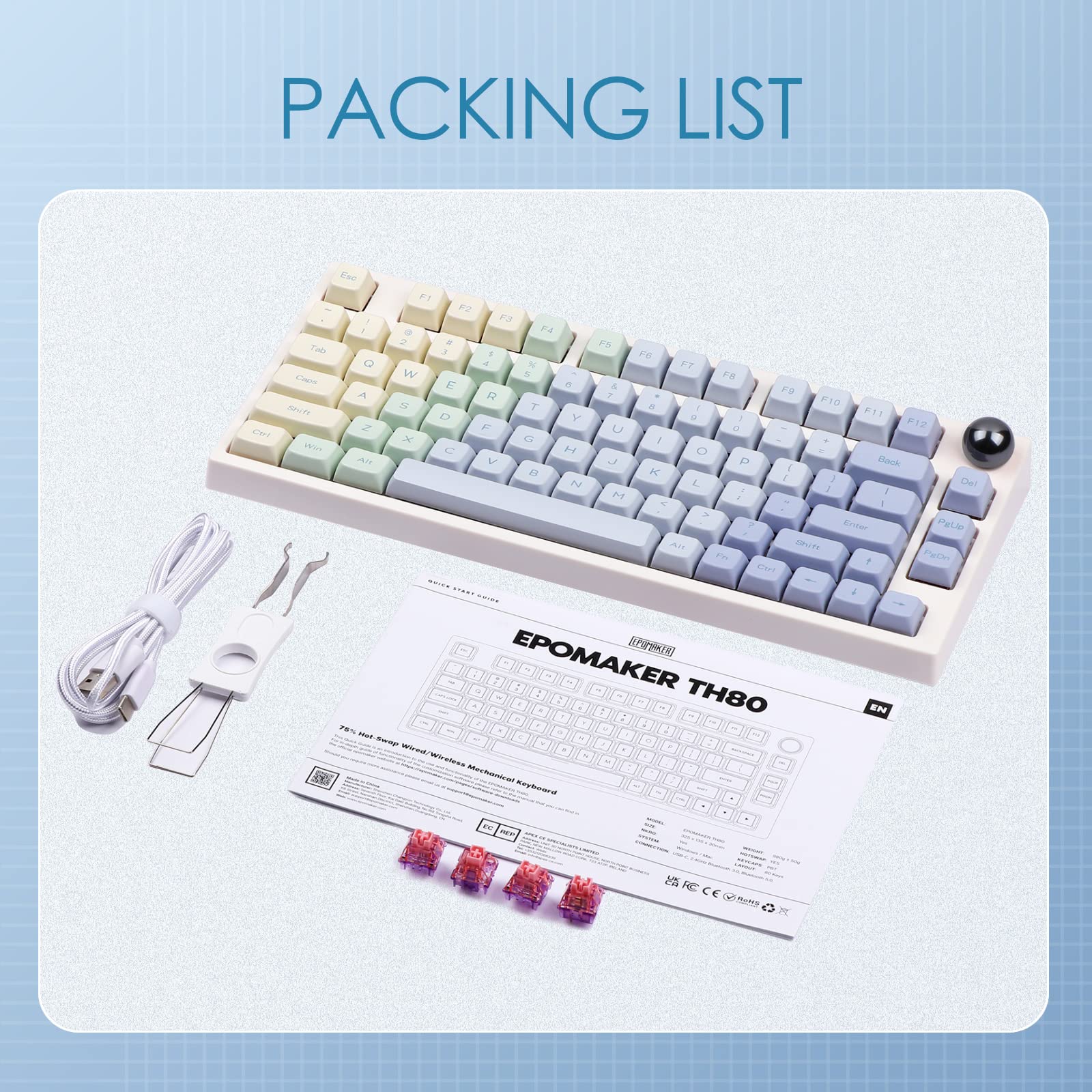 EPOMAKER TH80 Pro 75% Hot Swap RGB 2.4Ghz/Bluetooth 5.0/Wired Gaming Keyboard, with 4000mah Battery, PBT Keycaps, Knob Control for Windows/Mac PS5 PS4 Xbox