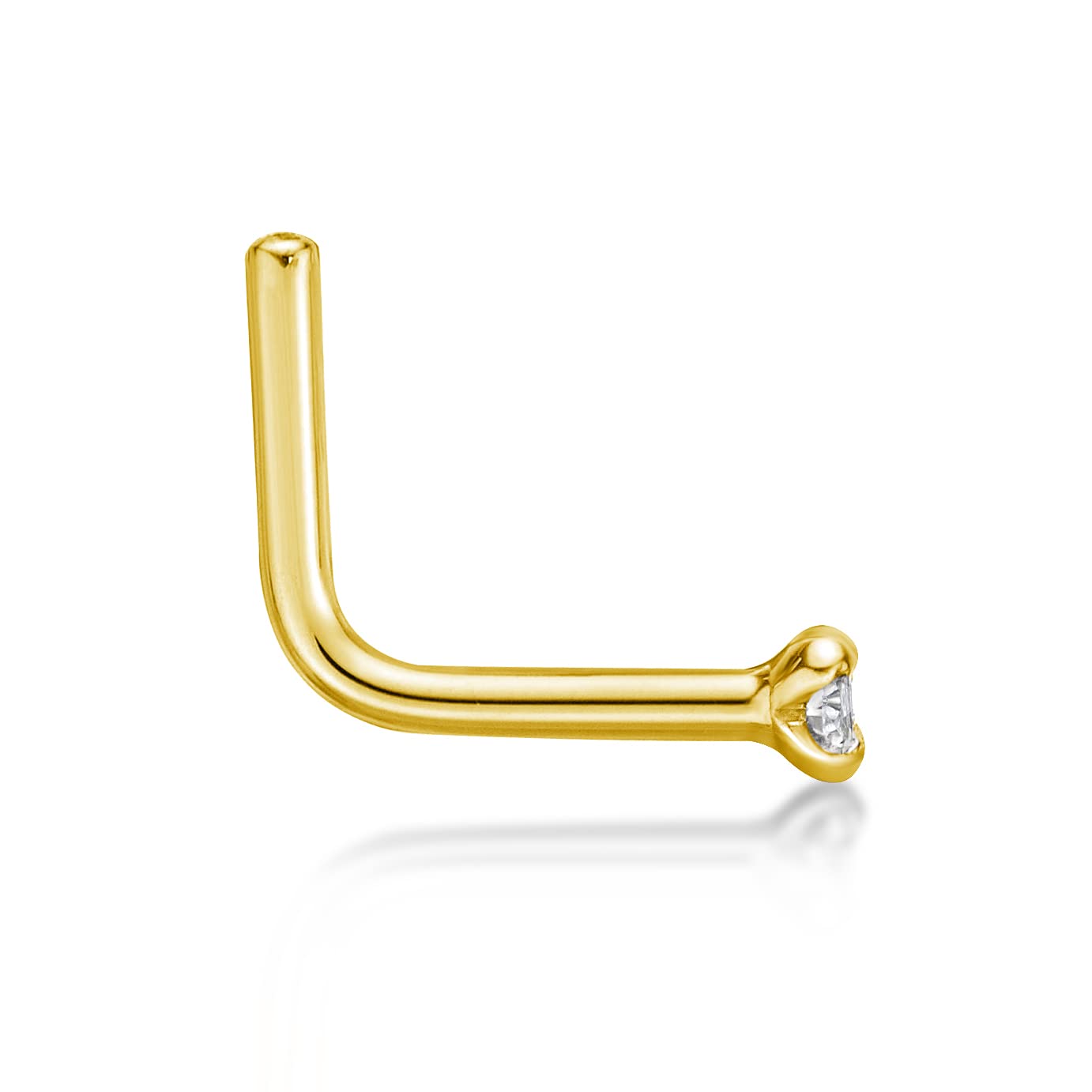 CTIEIP 14K Yellow Gold 0.03 carat Natural Diamonds L-Shaped Nose Ring for Women,20 Gauge(I2-I3 Clarity)