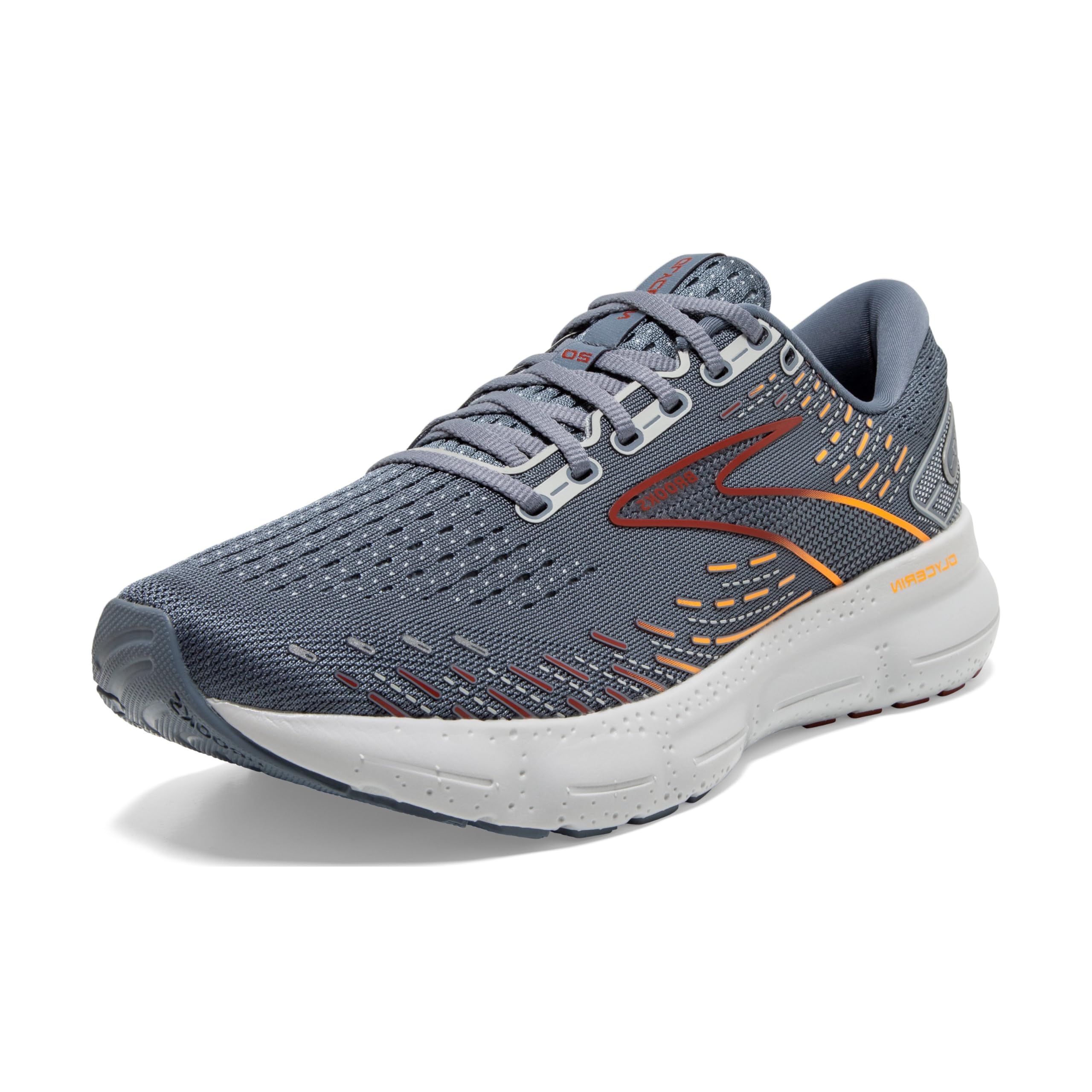 Brooks Men's Glycerin 20 Neutral Running Shoe - Grey/Chili Oil/Orange - 8.5 Medium