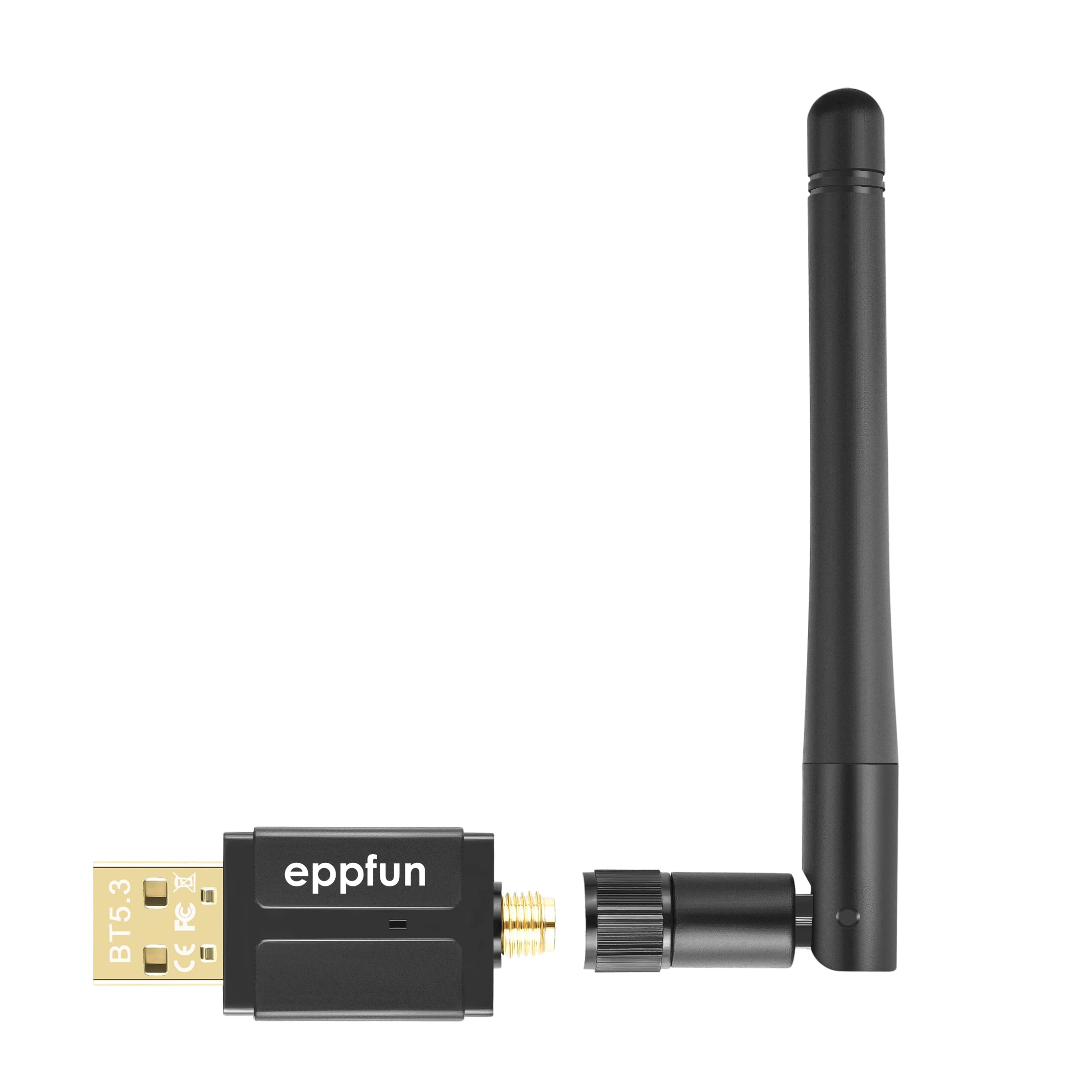 eppfun Long Range 100m USB Bluetooth Adapter for PC Laptop Desktop,Bluetooth 5.3 Dongle Receiver, Wireless Audio Adapter, Support Windows10/8.1, Compatible with Mouse Keyboard Headphones Printers