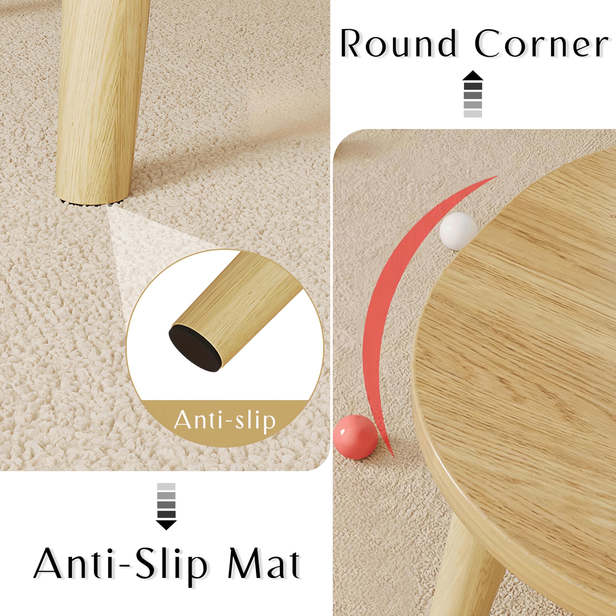Funecy Small Coffee Table Low Table Solid Wood Sturdy Floor Table Desk for Sitting on The Floor, Storage and Living Room Furniture,Natural Wood,24inch (Round Wood, 24 * 16inch)