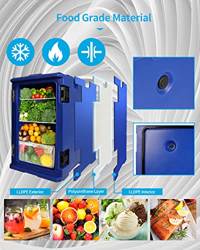 TABU 95QT End-Loading Insulated Food Pan Carrier, LLDPE Material Food Box Carrier with Double Buckles, Front Loading Portable Food Warmer with Handles (Blue)