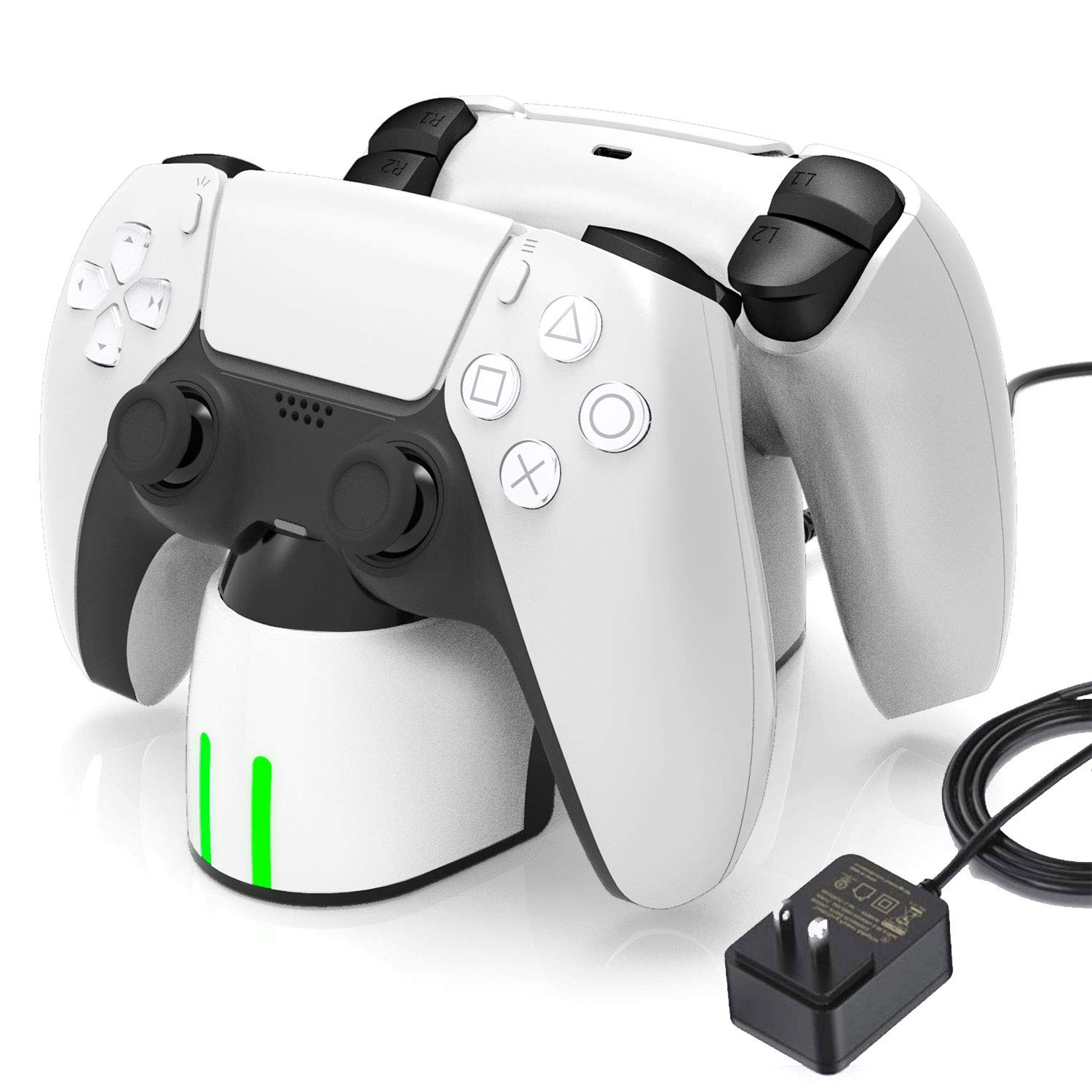 Charging Station for PS5, Fast Charging PS5 Controller Charger Station with LED Indicators and Dual Slots, Portable Docking Station with 5V 3A Power Adapter for Sony PS5 DualSense (White)