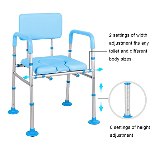 Famard 3-in-1 Raised Toilet Seat with Handles, Handicap Toilet Seat Risers with Soft Back and Padded Seat, Width and Height Adjustable Elevated Toilet Seat for Elderly, Pregnant,Disabled