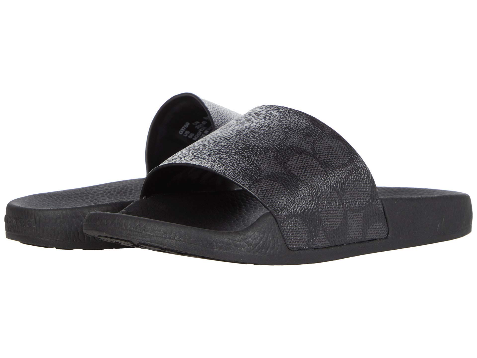 Coach® Udele Slides for Women – Textured Leather Upper – Round Toe Silhouette – Synthetic Outsole Charcoal/Black Mixed Material 9 M