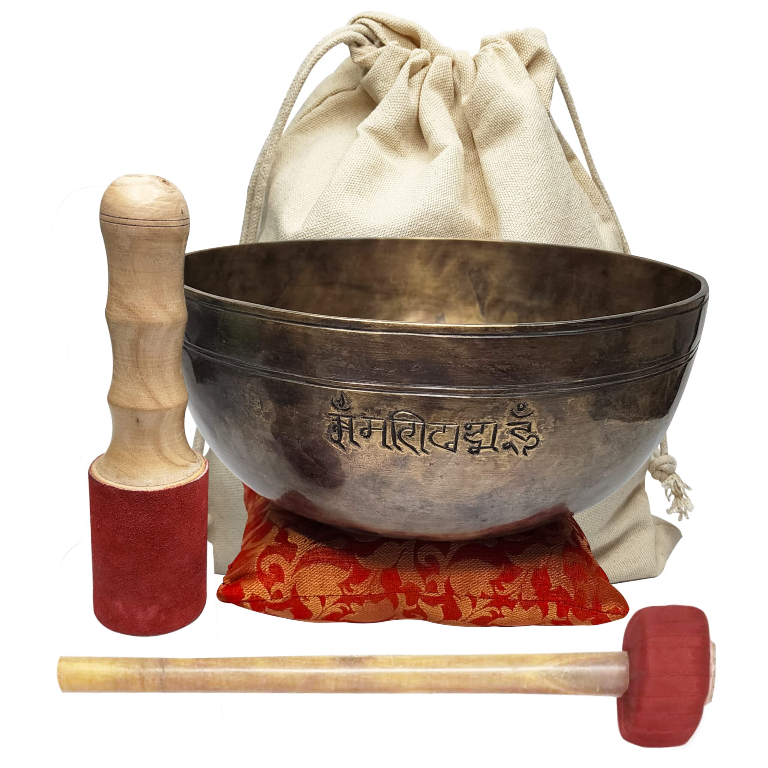 CRAFTSTRIBE 8" Large Hand Hammered Himalayan Full Moon Singing Bowl Meditation Healing Bowl With Mallet And Silk Cushion