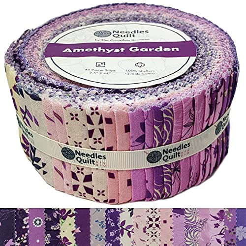 Needles Quilt Studio - 2.5" Precut 40 Fabric Strip Bundle (Amethyst Garden) | Cotton Strips Bundles for Quilting - Jelly Rolls for Quilting Fabrics Quilters & Sewing - Jellyroll Cloth for Quilts