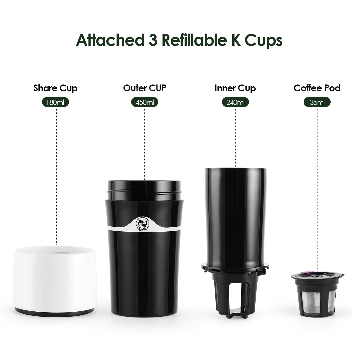 Coastacloud Drip Brew Coffee Maker, Portable Hot and Cold Brew Coffee Makers Bottle Compatible with K Cup Capsules & Ground Coffee, Pour-over Coffee Cup Machine for Camping Travel Office