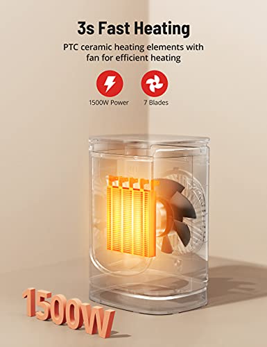 Space Heater, Portable Ceramic Heater with Thermostat, LED Display, PARIS RHÔNE 70°Oscillating Heater with Tip-over & Overheating Protection, 12h Timer, 24h Auto Shut off for Office Bedroom Indoor use
