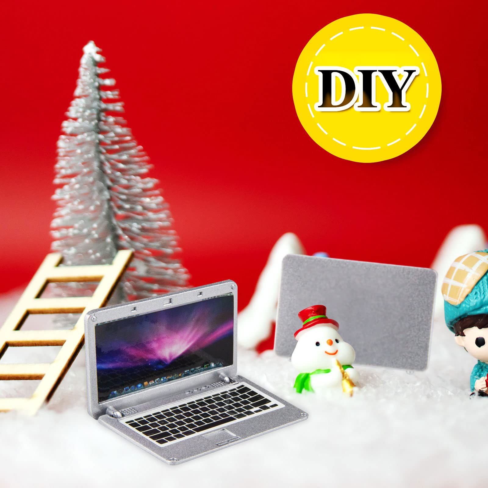 ODDIER Dollhouse Furniture Miniature Laptop 1:12 Scale Doll House Furniture Miniature Dollhouse Accessories Miniature Dolls Playsets Mini Stuff Tiny Things Mini Things