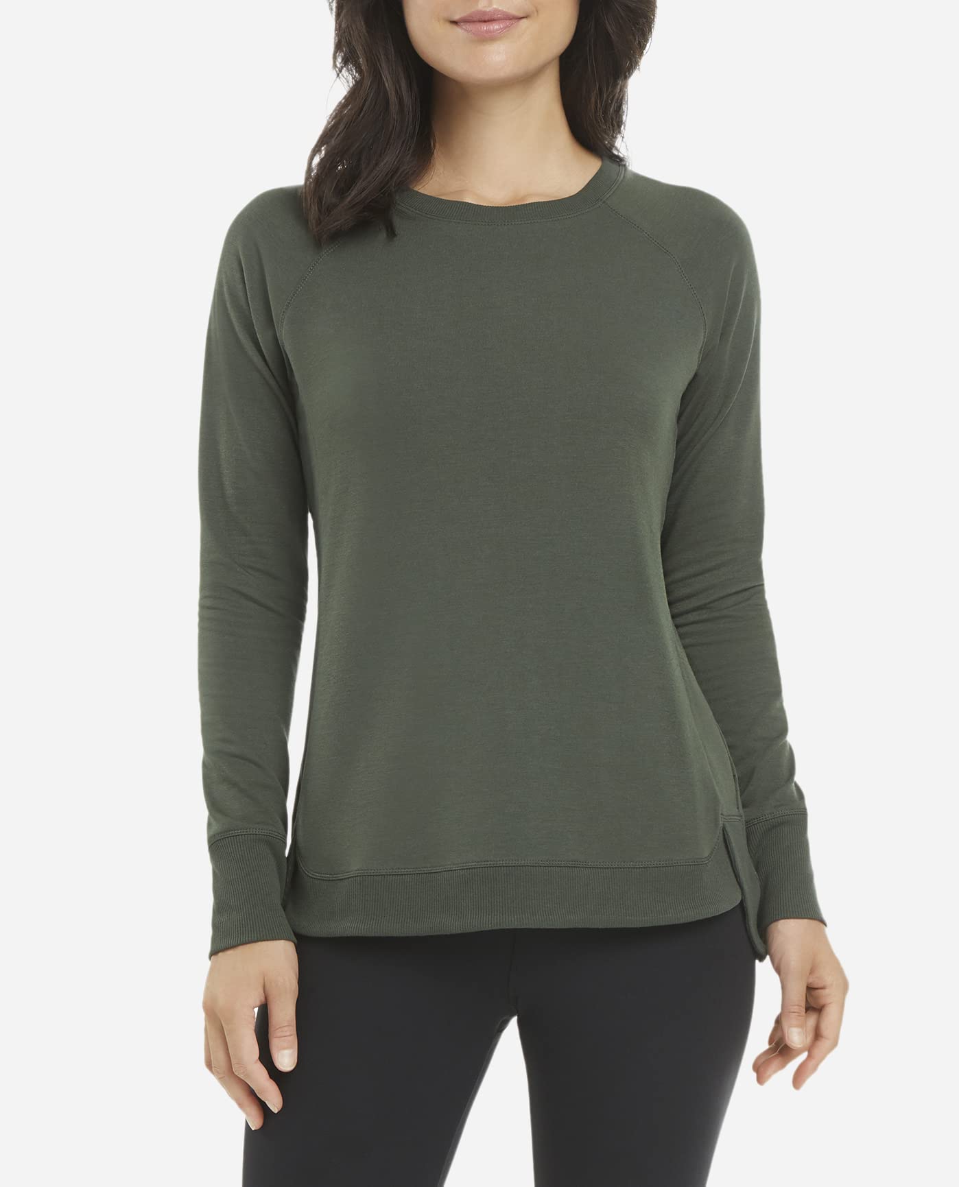 Danskin Women's Long Sleeve Tulip Hem Crew Neck Top, Atmosphere, X-Large