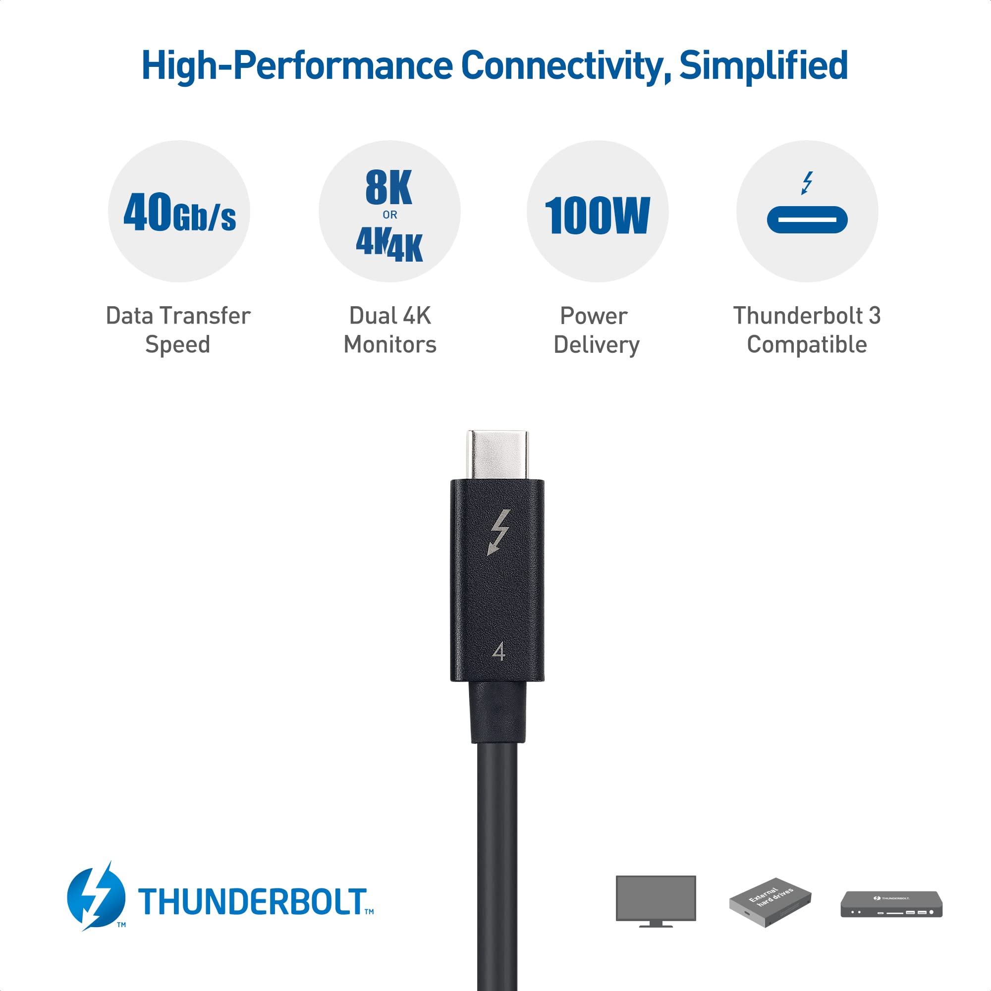 Cable Matters [Intel Certified] 40Gbps Active Thunderbolt 4 Cable 6.6 ft with 100W Charging and 8K Video - Fully Compatible with USB C/USB-C, USB 4 / USB4, and Thunderbolt 3