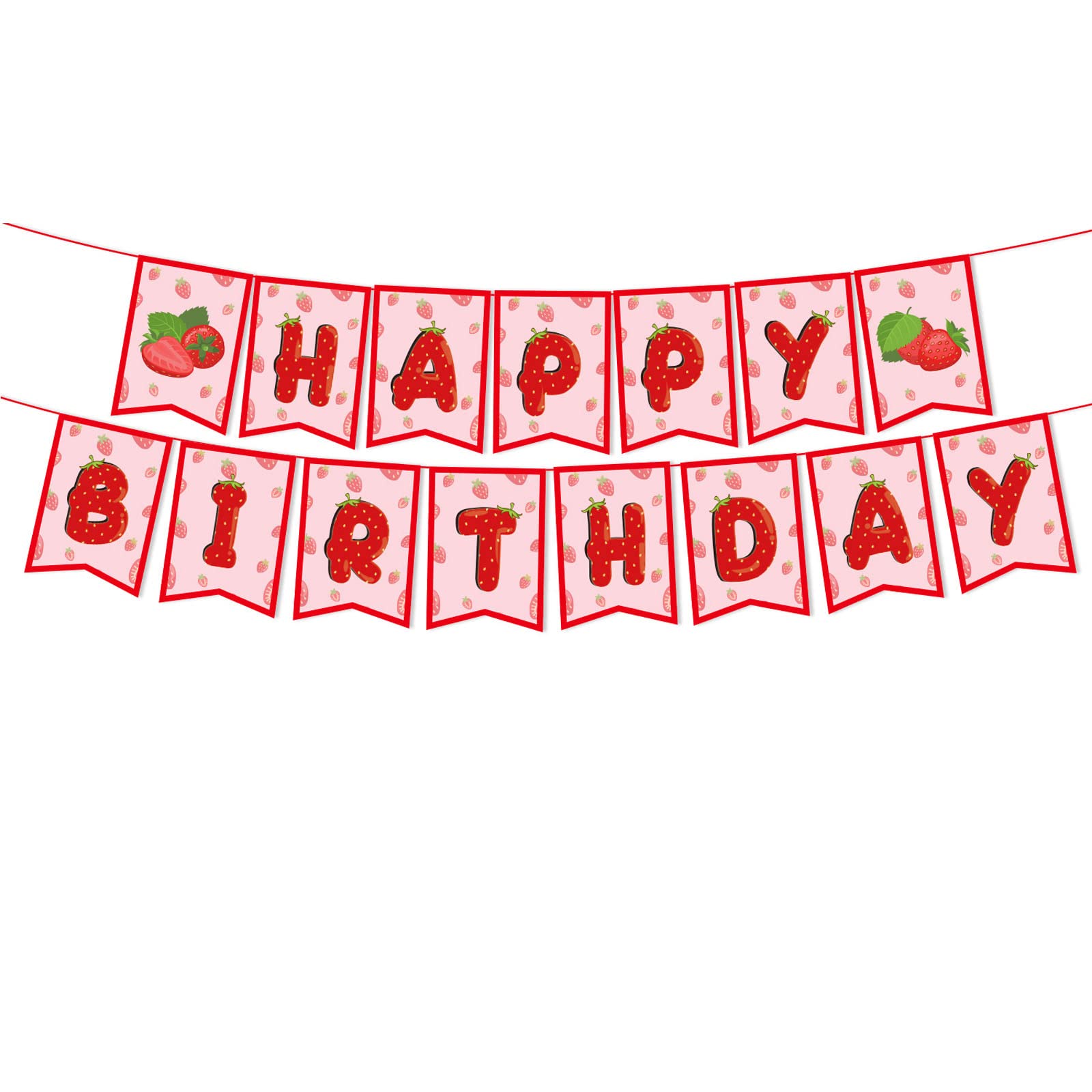 GLASNES Strawberry Happy Birthday Banner Strawberry Birthday Party Decorations Baby Shower Summer Fruit Birthday Party