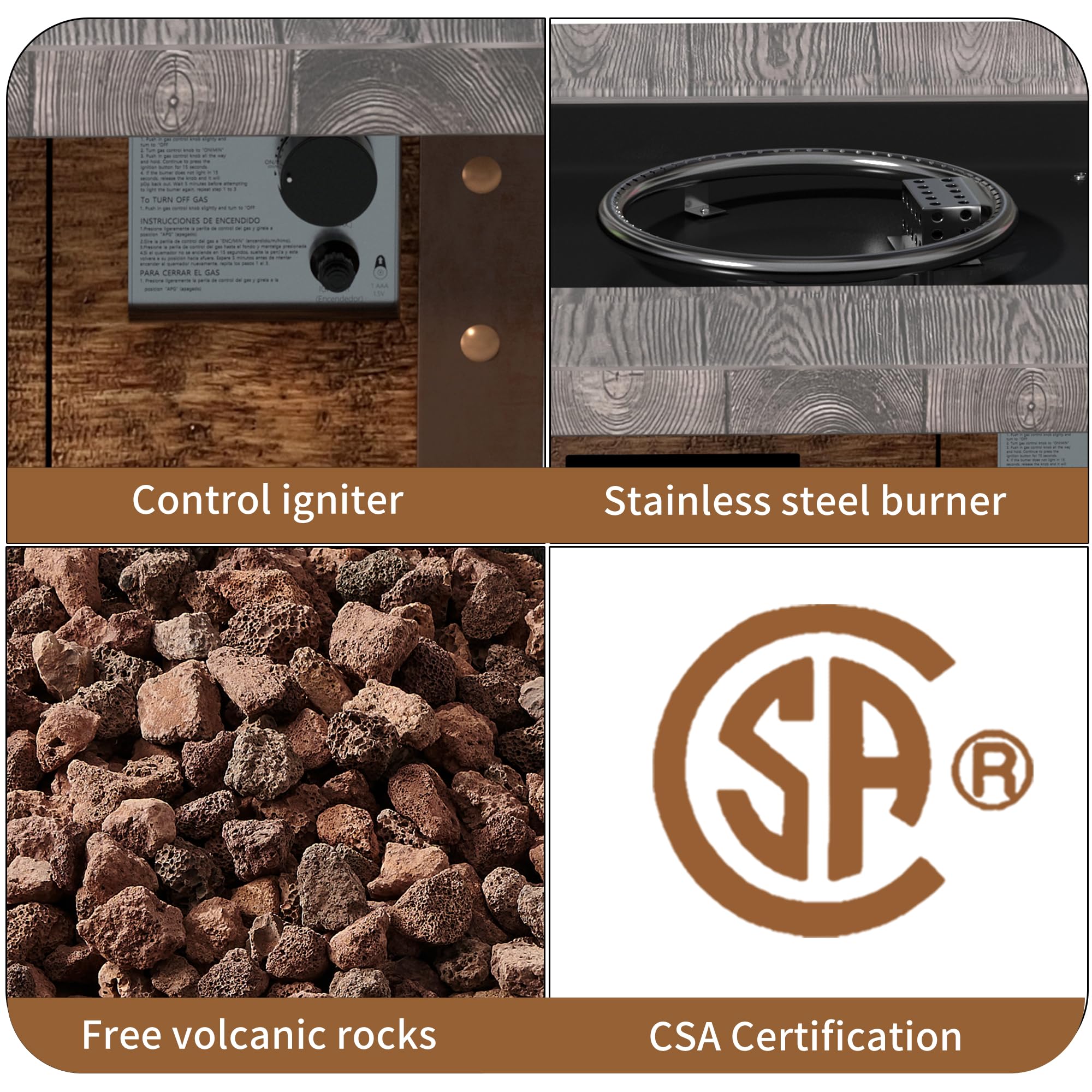 CASAINC 36'' Propane Fire Pit Table, Outdoor Gas Fire Pit 50,000 BTU Round Fire Table Patio Smokeless Firepit Table for Outside, Lid and Lava Rock, Waterproof Cover, CSA Certification-Gray