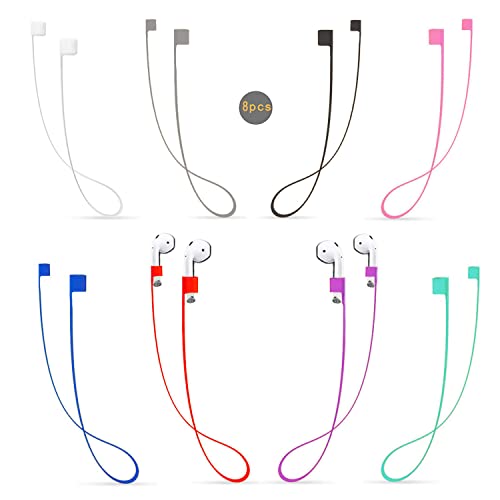QYTOJQX 8 Packs Airpods Strap String Lanyard Anti-Lost Leash Rope Sports Cord, Fashion Colorful Soft Silicone Skin-Friendly Around Neck Wireless Earphone, Compatible with Airpods Pro 3/2/1 (8Pcs)