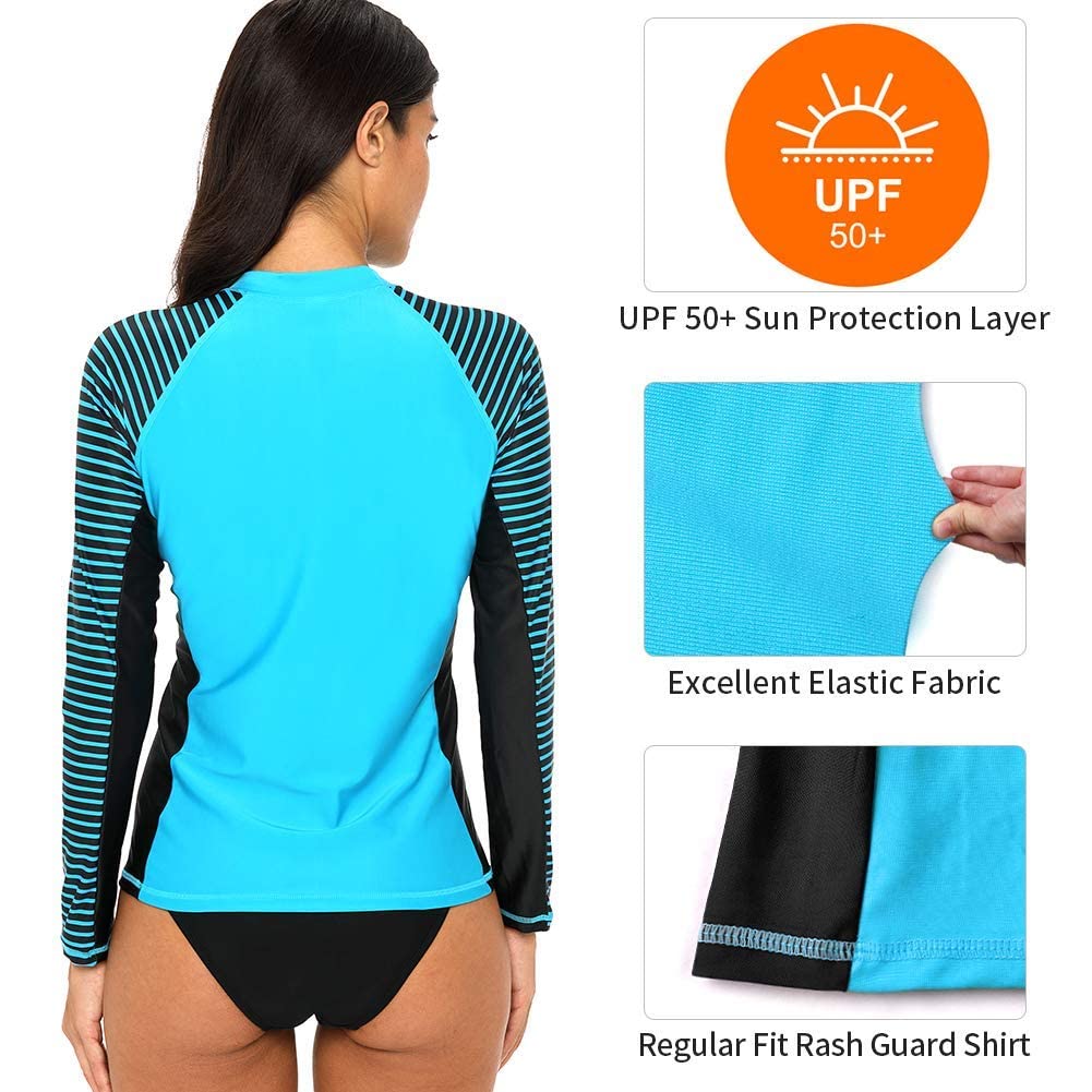 CharmLeaks Rash Guard Women Long Sleeve Swim Shirts UV 50+ Sun Protection Shirts Blue 2XL