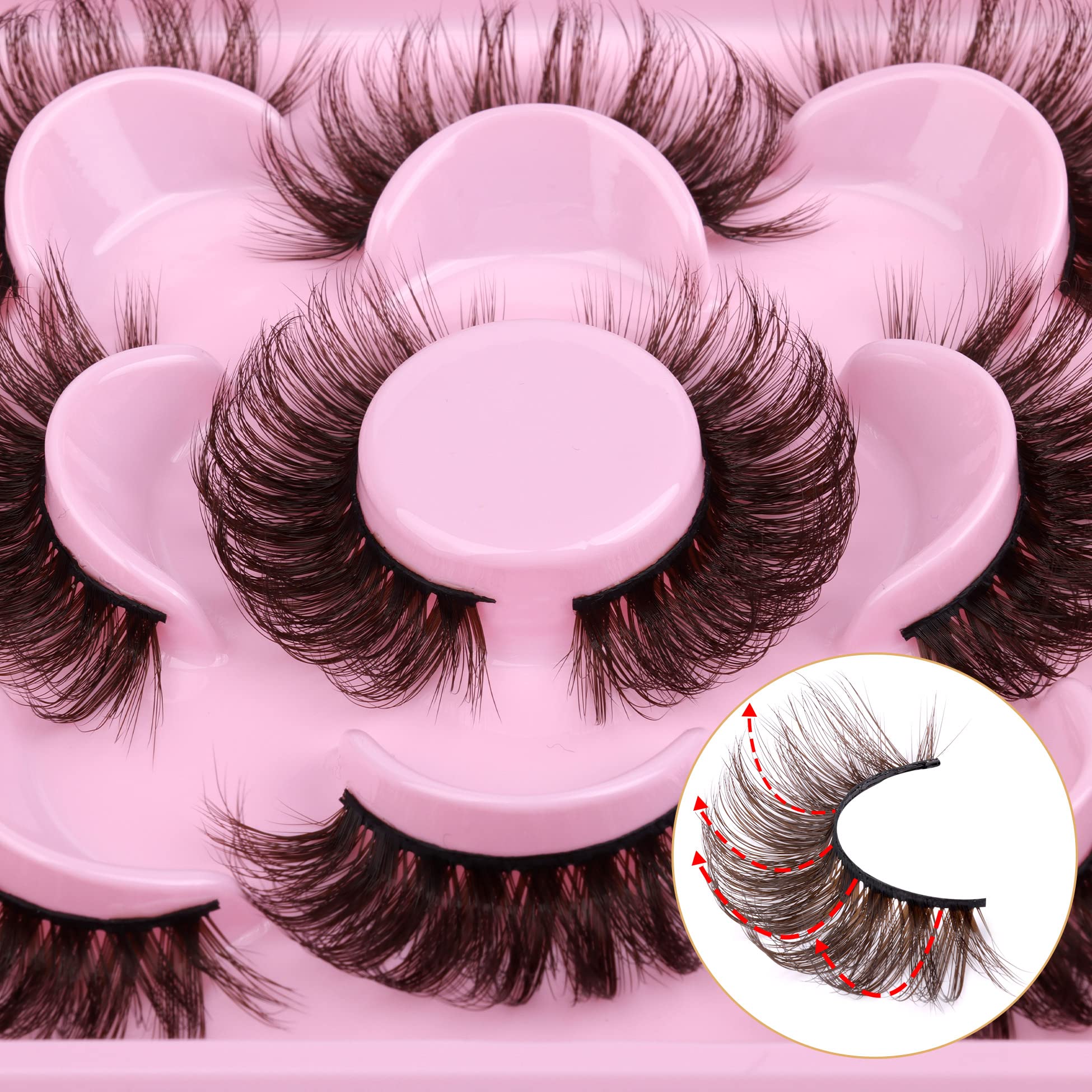 Eyelashes Russian Strip Lashes Mink Natural Eyelashes Fluffy Volume Colored Brown Lashes False Eyelashes 20mm Long Soft D Curl Lashes Pack by Newcally