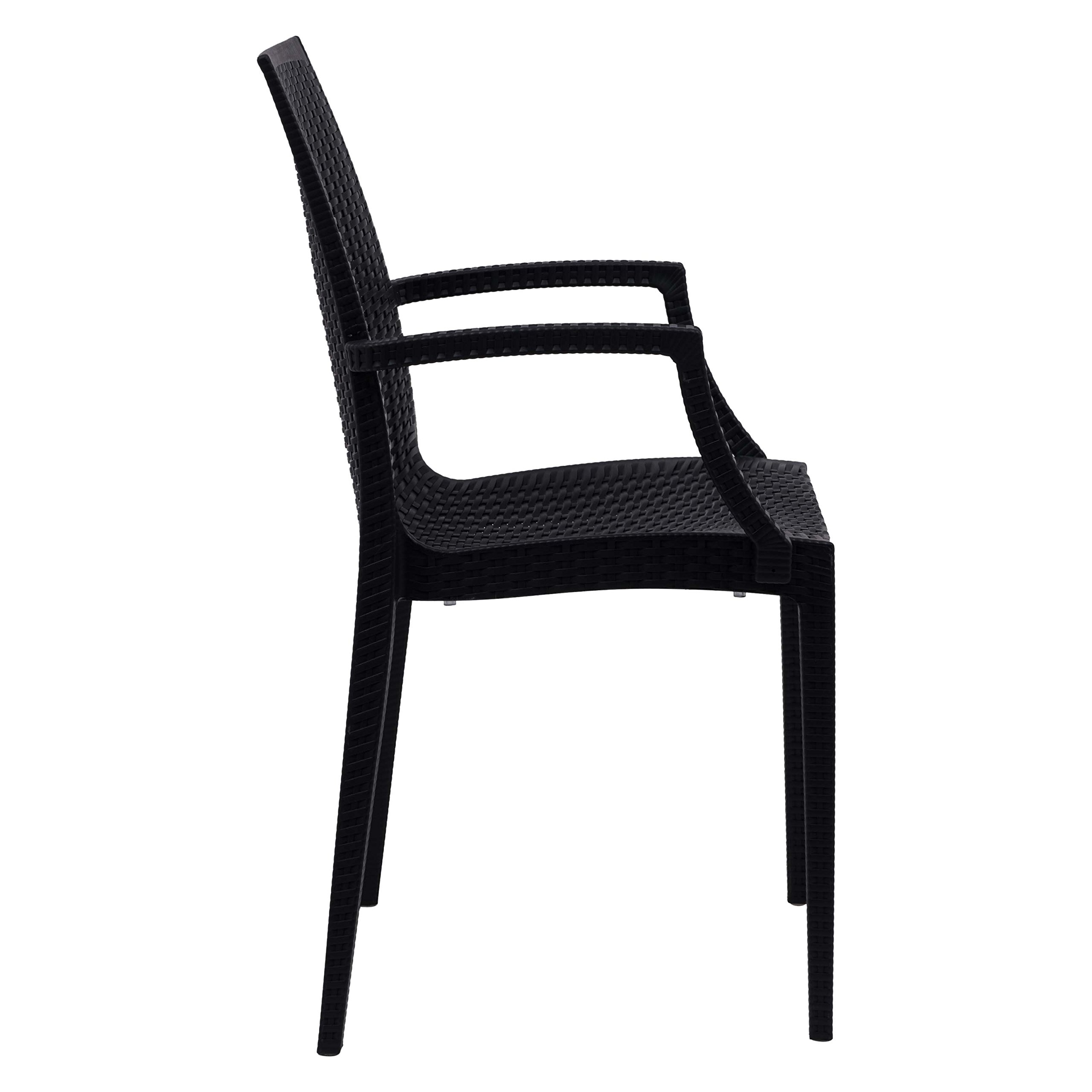 LeisureMod Hickory Weave Indoor Outdoor Patio Dining Side Armchair Set of 2 (Black)