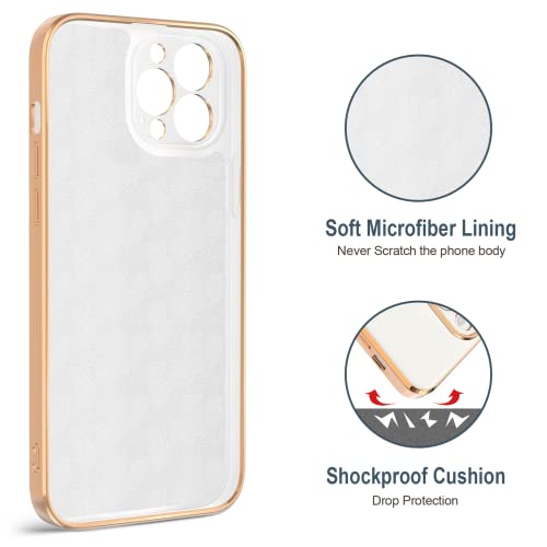 Hython Case for iPhone 14 Pro Max Case with Ring Stand [360° Rotatable Ring Holder Magnetic Kickstand] [Support Car Mount] Plated Rose Gold Edge Soft TPU Luxury Protective Phone Case Cover, White