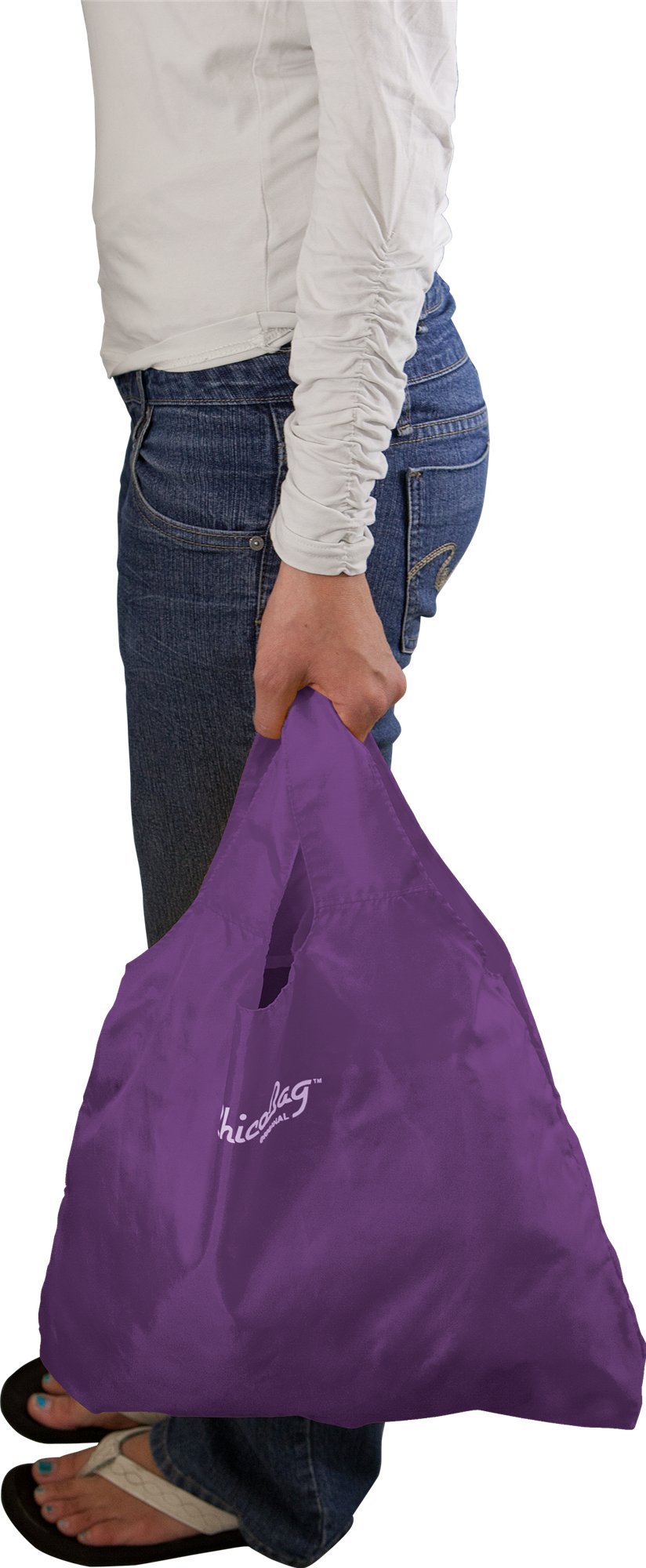 ChicoBag Original Compact Reusable Grocery Bag w/Attached Pouch and Carabiner Clip | Perfect for Shopping, Travel, Organization | Eco-Conscious Packable Tote | Purple (Pack of 4)