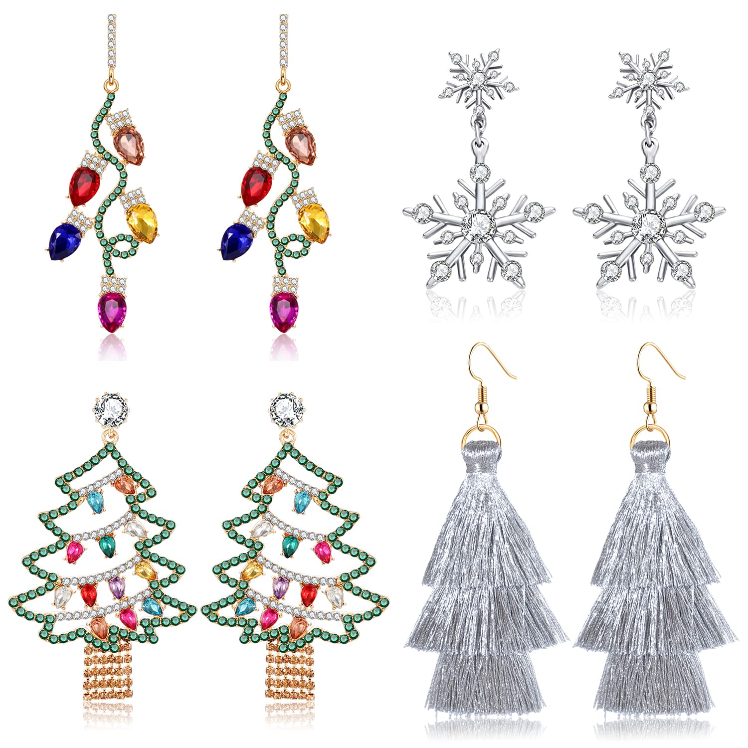 Christmas Earrings Beaded Holiday Earrings for Women Christmas Tree Snowflake Tassel Dangle Earrings New Years Mardi Gras Earrings Festive Party Jewelry Gifts (Christmas B)