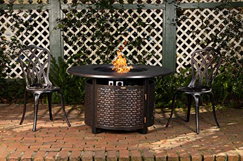 Fire Sense 62373 Florence Woven Aluminum Convertible Gas Fire Pit Table 55,000 BTU Multi-Functional Outdoor with Fire Bowl Lid, Nylon Weather Cover & Clear Fire Glass - Bronze Finish - Round - 44"