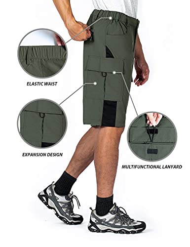Cycorld-Men's-Outdoor-Hiking-Shorts-Quick-Dry-Lightweight Stretchy for Cargo Casual Climbing Camping(Green, X-Large)