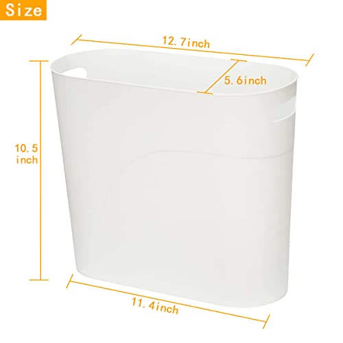 HZSOOCH 3 Pack Slim Waste Basket 3.2 Gallon 12L Plastic Small Trash Can, Office Trash Can, Slim Garbage Container Bin, Small Wastebasket with Handles for Narrow Spaces Bathroom, Kitchen (White)