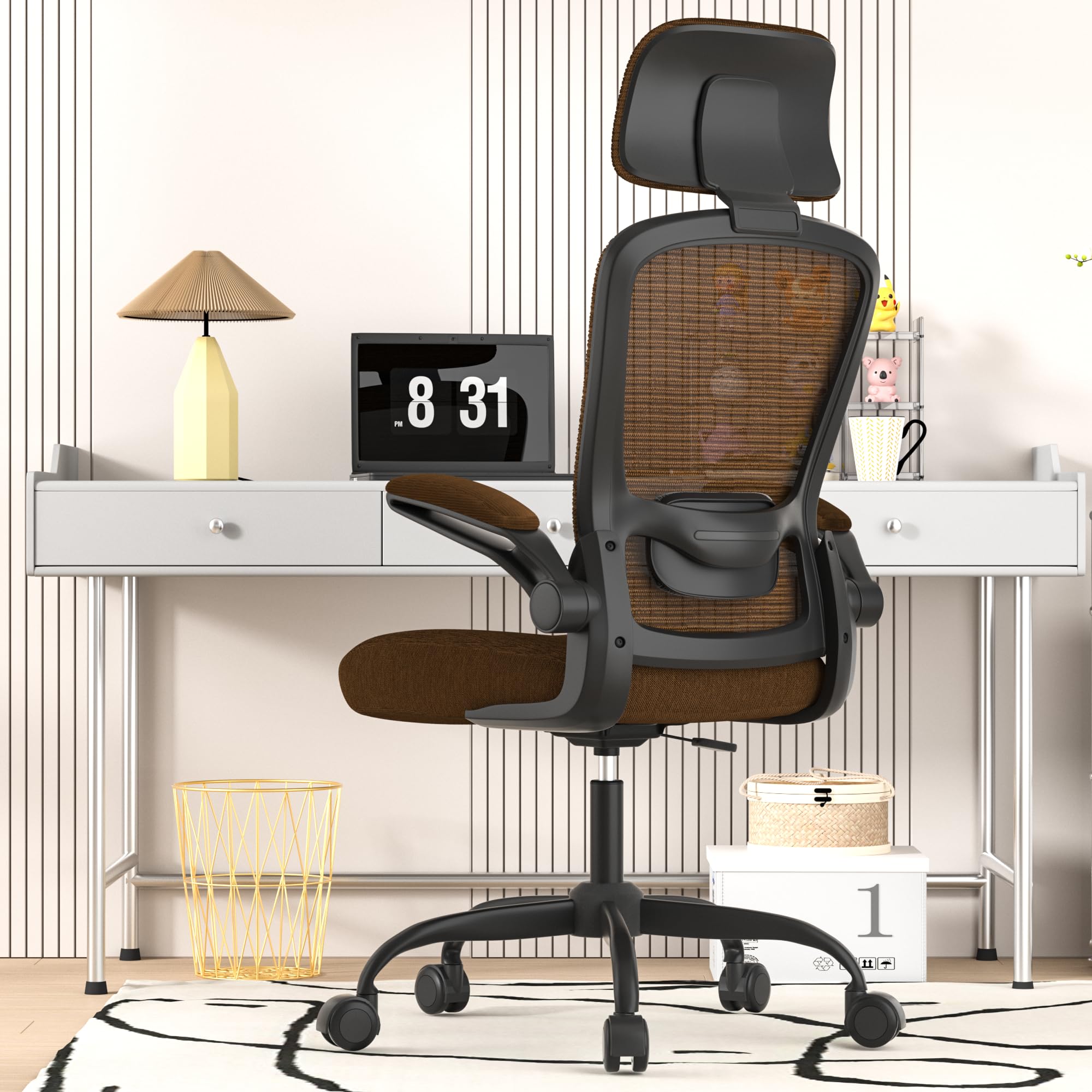 Ergonomic Mesh Home Office Chair | High Back Computer Desk Chair with Adjustable Lumbar Support & Headrest | Swivel Task Chair with Flip-Up Armrests for Home & Office (Classic, Black)