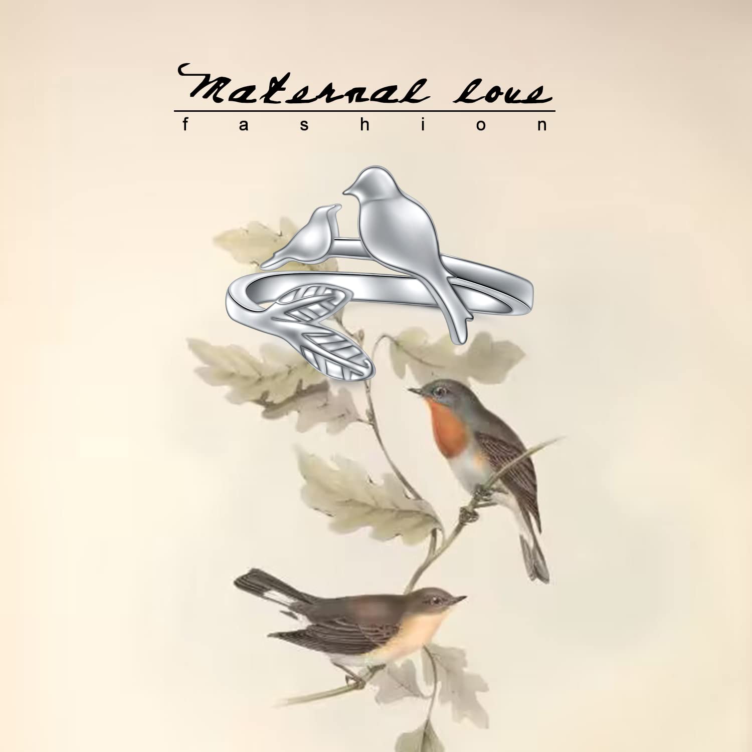 DAOCHONG Open Bird Ring 925 Sterling Silver 2 Birds on A Branch Animal Rings Jewelry Gift for Women