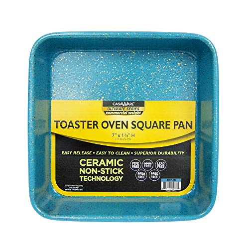 casaWare 7-Inch Toaster Oven Ultimate Series Commercial Weight Ceramic Non-Stick Coating Square Pan (Blue Granite)