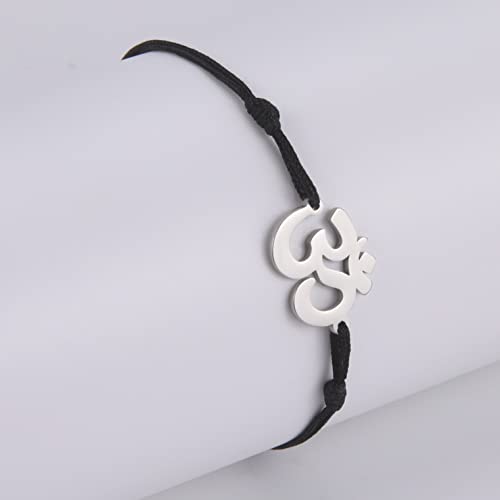 EUEAVAN Hindu OM OHM AUM Sanskrit Symbols Spiritual Bracelet luck Couple Charm Jade Thread Bangle Yoga Amulet Anklets Jewelry Accessories (black)