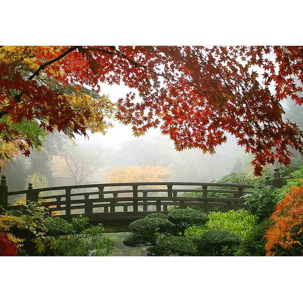 wall26 - Misty Fall Morning in Portland'S Japanese Gardens - Removable Wall Mural | Self-Adhesive Large Wallpaper - 100x144 inches