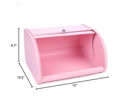 KL X458 Pink Bread Box Roll Top, Metal Bread Box for Kitchen Countertop, Large Capacity, Keeps Bakery Items Fresh Longer, Bread Bin for Kitchen Countertop, Breadbox to Store Cookies, Bagels, Muffins