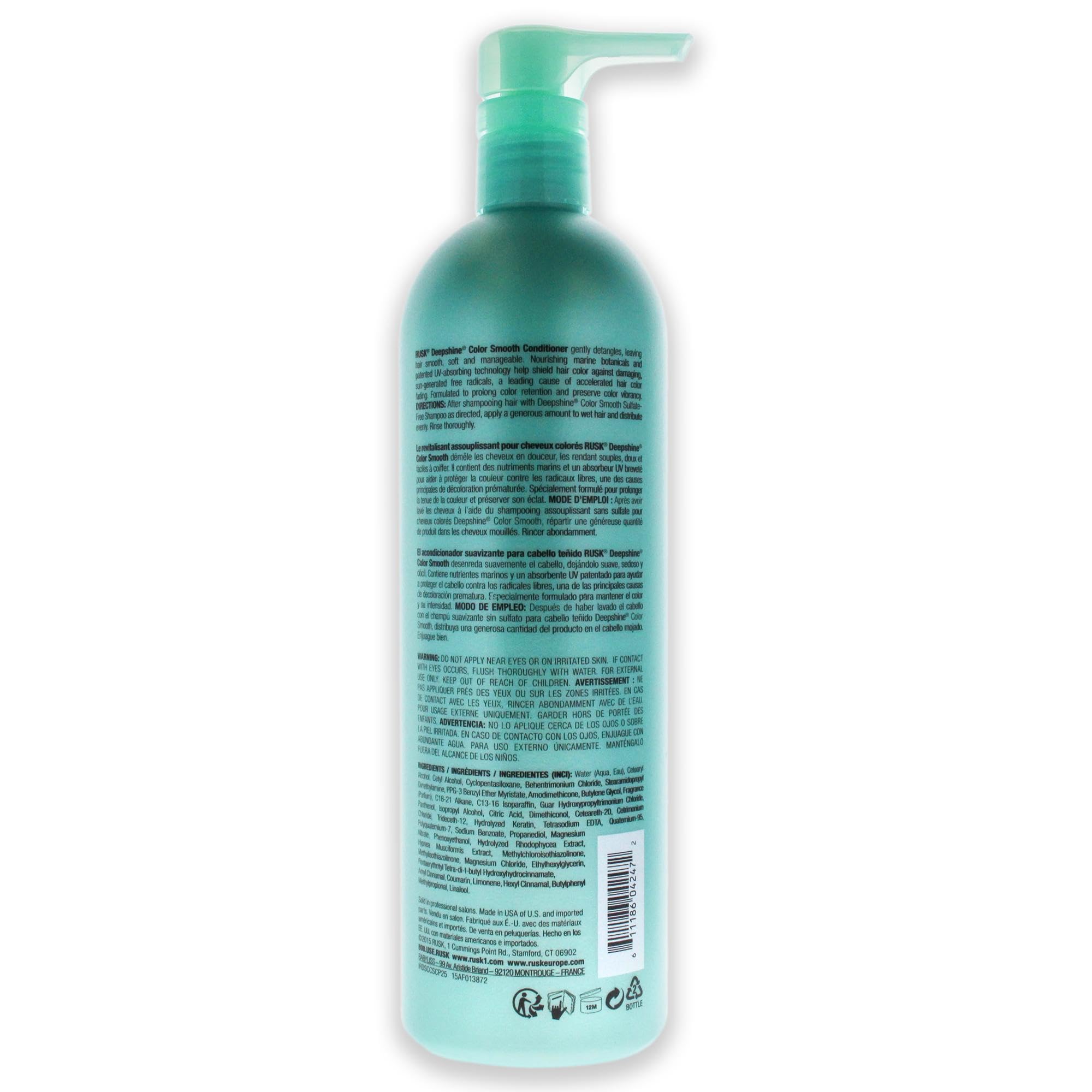 RUSK Deepshine Color Smooth Conditioner, Nourishes and Detangles Hair, UV-Absorbing Technology to Protect Color, 25 fl. oz.